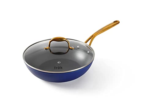 frök All-In-One Platinum Non-Stick Fry Pan Meets Wok with Lid, 11-Inch, Blue & Gold