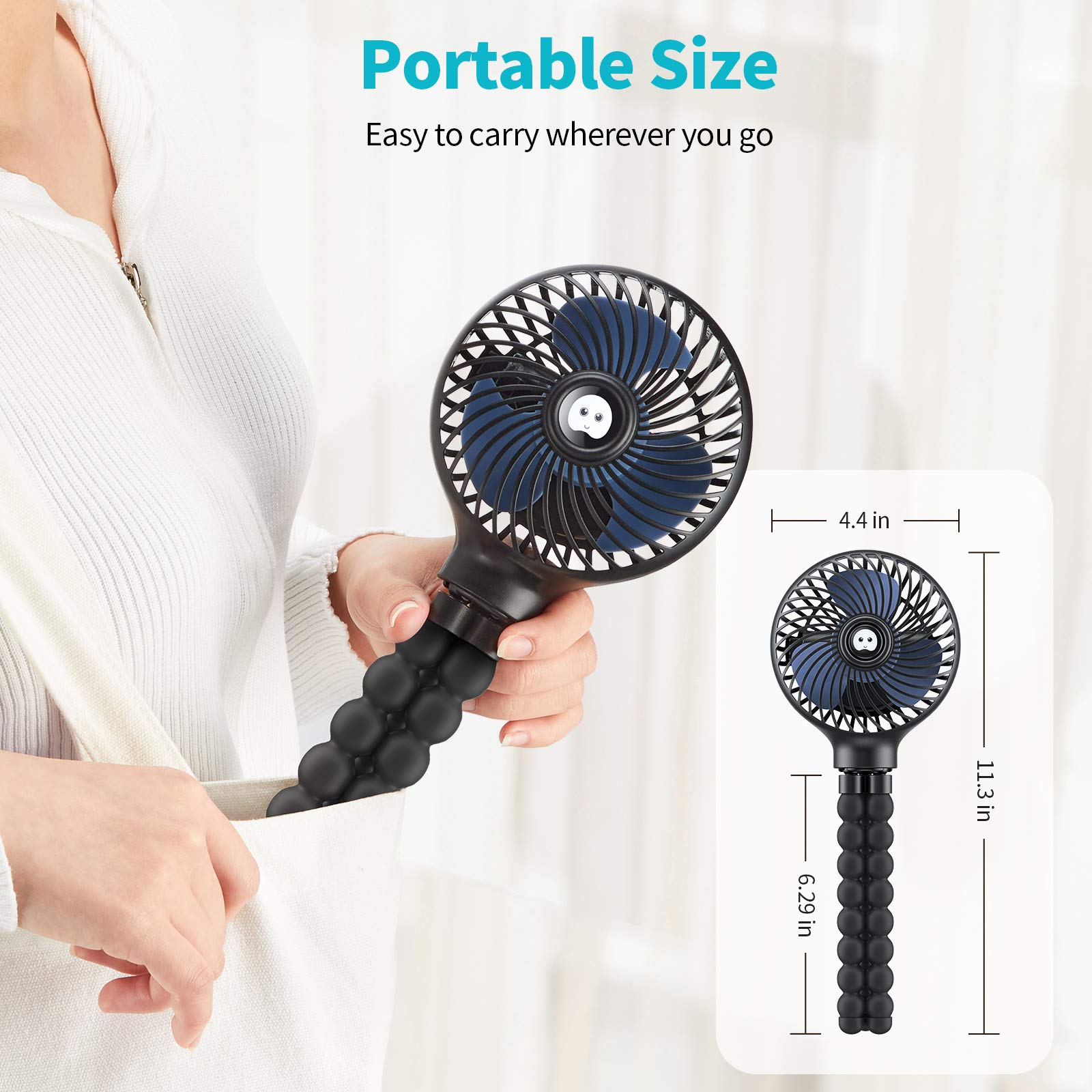 SMARTDEVIL Stroller Fan, 3000mAh Portable Clip on Stroller Fan for Baby, 3 Speed Battery Operated Personal Desk Fan with Flexible Tripod, Mini Handheld Fan for Car Seat, Treadmill, Camping (Black)