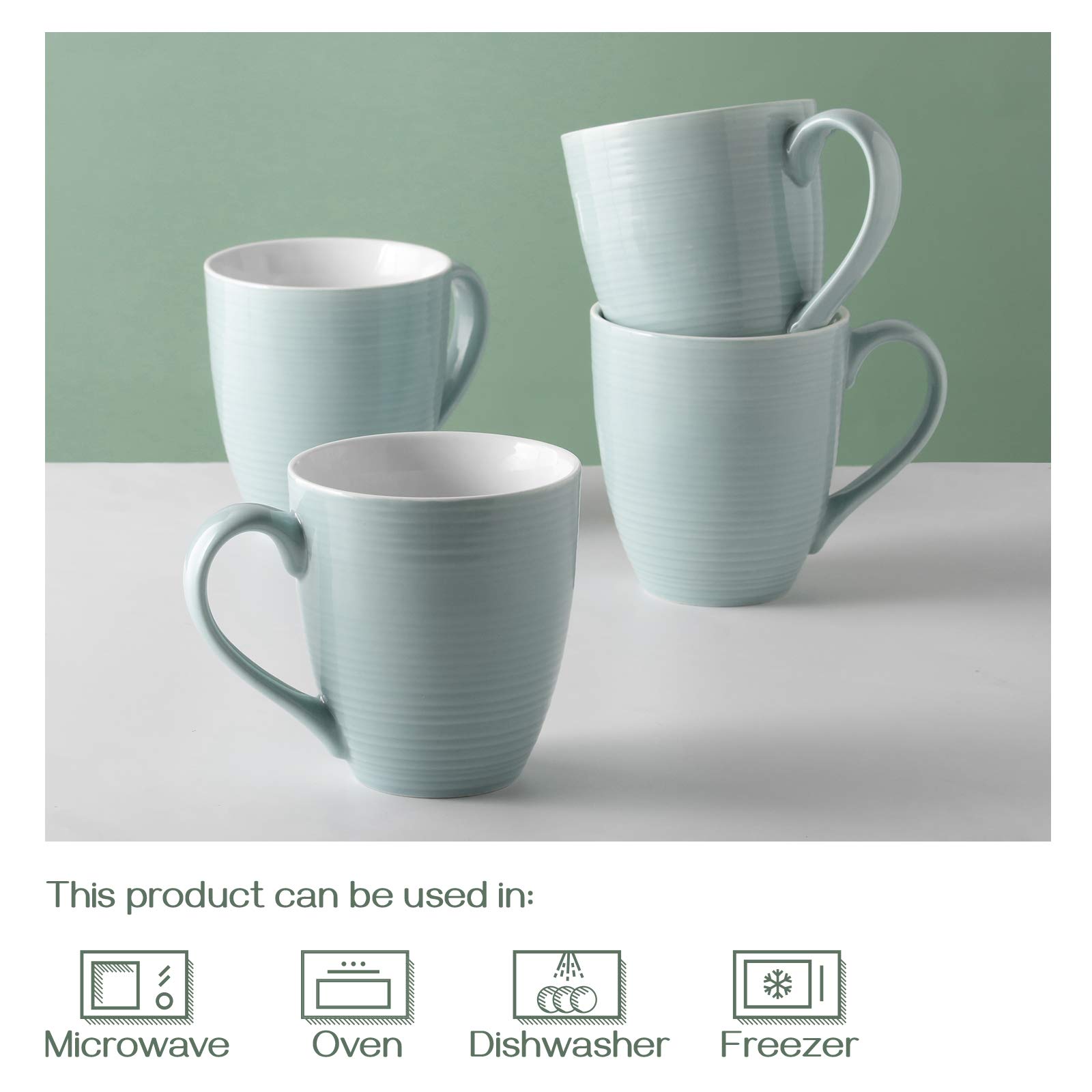 DOWAN 17 oz Large Coffee Mugs Set of 4 - Ceramic Coffee Mugs with Large Handle, Thanksgiving Christmas Coffee Cups Gift for Hot or Cold Drinks, Easy to Hold & Texture Design, White