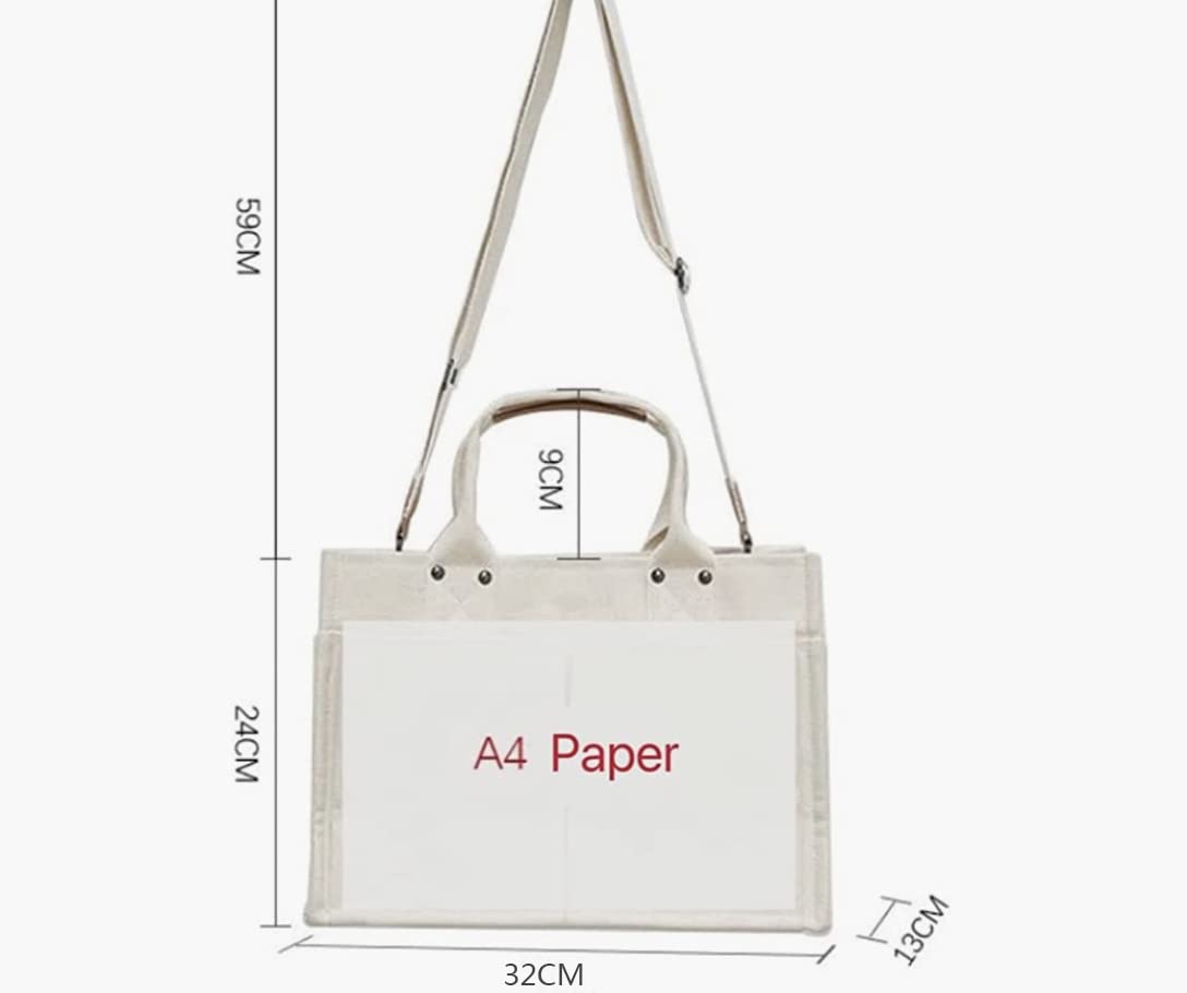 Canvas Bag with Handle -Mommy Bag, Large Capacity Messenger Bag Durable Multi Pocket Shoulder Bag Wear Resistant Tote Purse Reusable Handbag Easy to Clean, Canvas White