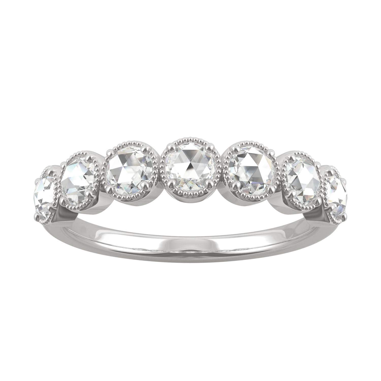 Charles & Colvard White Gold Moissanite 3mm Round Rose Cut Milgrain Wedding Band-size 5.5