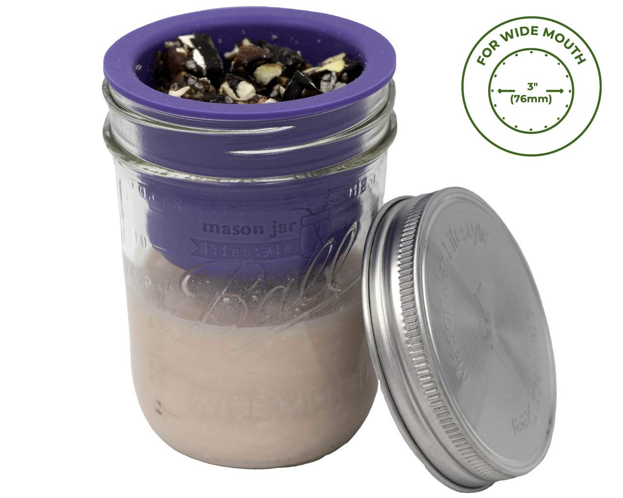 Divider Cup by Mason Jar Lifestyle - For Salads, Dips, and Snacks. Plastic Free Bento Lunch Container(Charcoal Gray, Wide Mouth)