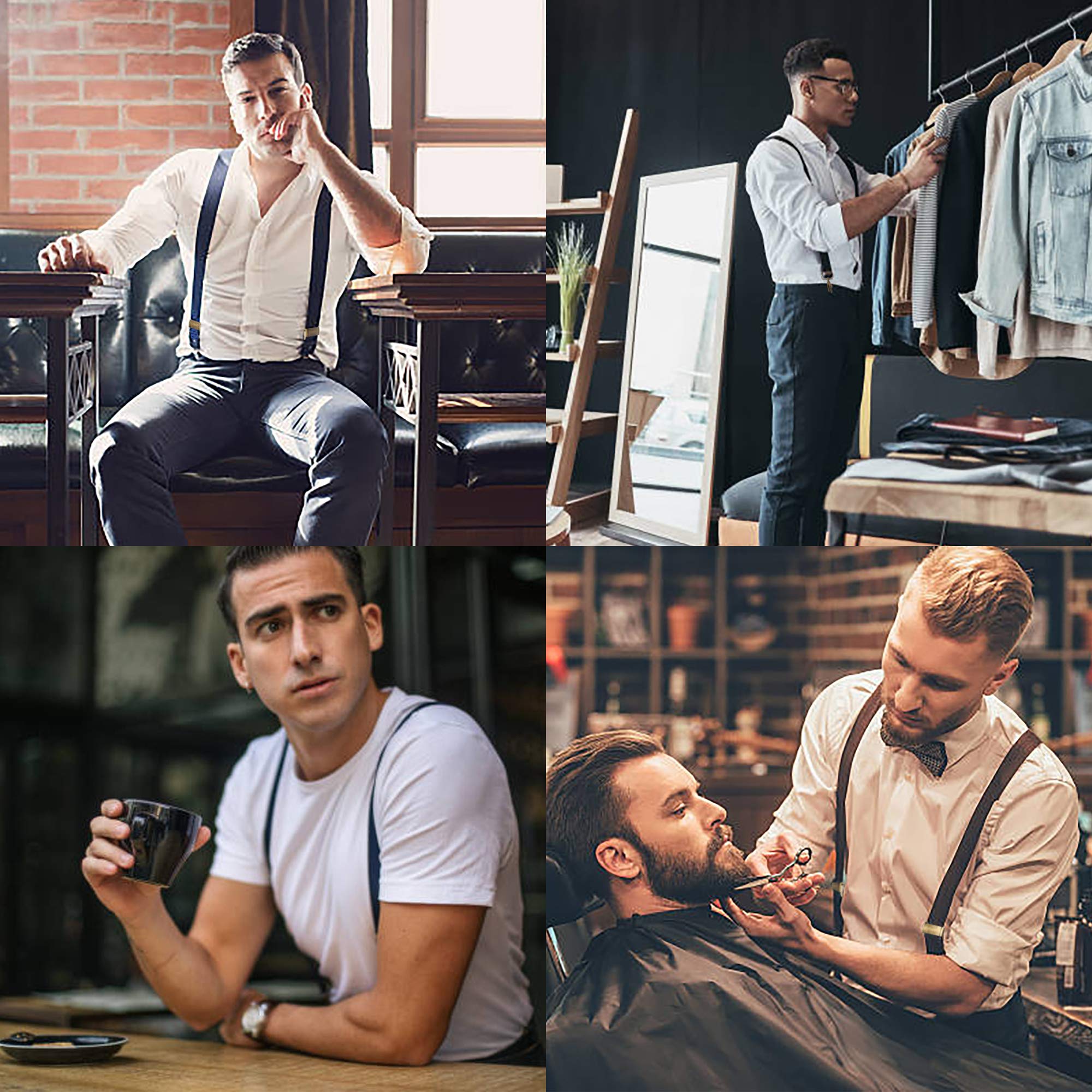 DICCO 2PCS Men Suspenders Heavy Duty Big and Tall Adjustable Elastic Braces for Work X-Back (black，dark blue)