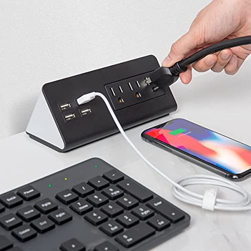 Emerising 2-Pack Desk Edge Mount Power Strips with 4 USB Ports & 3 AC Power Outlets for Home and Office Desktop Charging Bucket, 1250Joules Surge Protection,Black