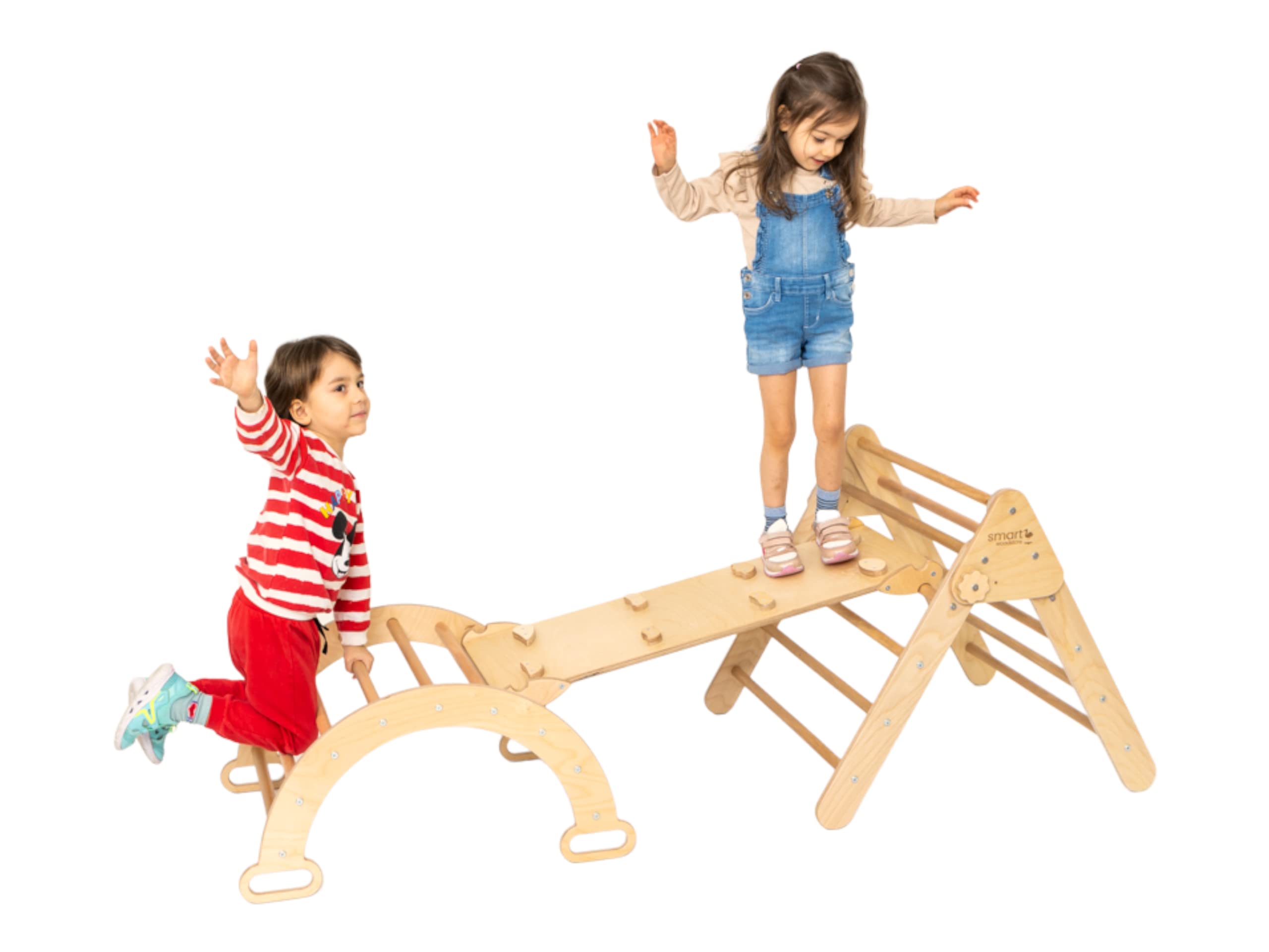 smartwoodstore Set of Three Items Foldable Triangle + Climbing Ramp + Arch Triangle with ramp Indoor Playground Climbing Furniture Montessori Toddler (Small Size)