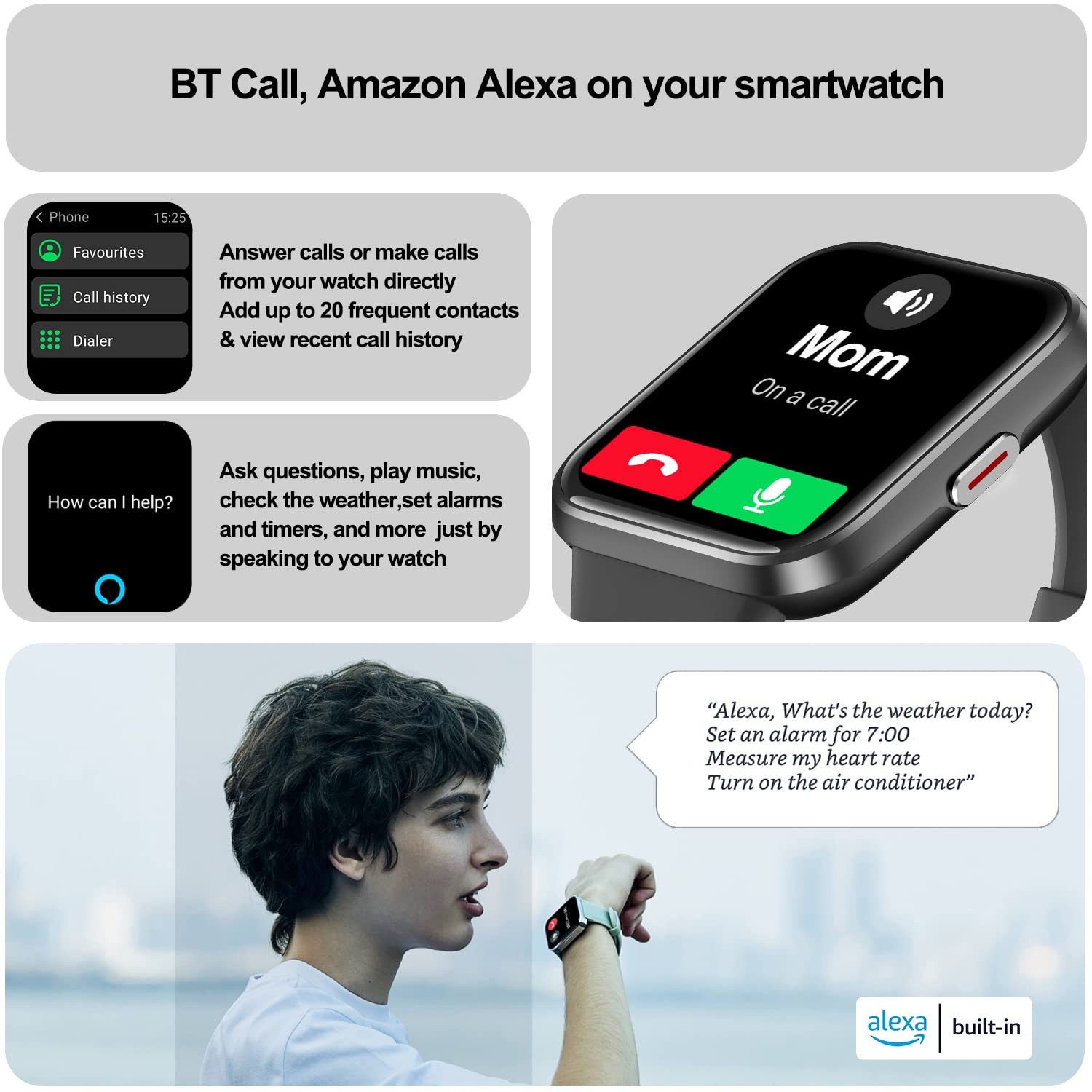 ENGERWALL Smart Watch with Call/Answer, Alexa Built-in, Fitness Tracker with Heart Rate Blood Oxygen Sleep, 1.7" HD Display, 60 Sport Modes, Waterproof Pedometer for Men/Women Android/iOS