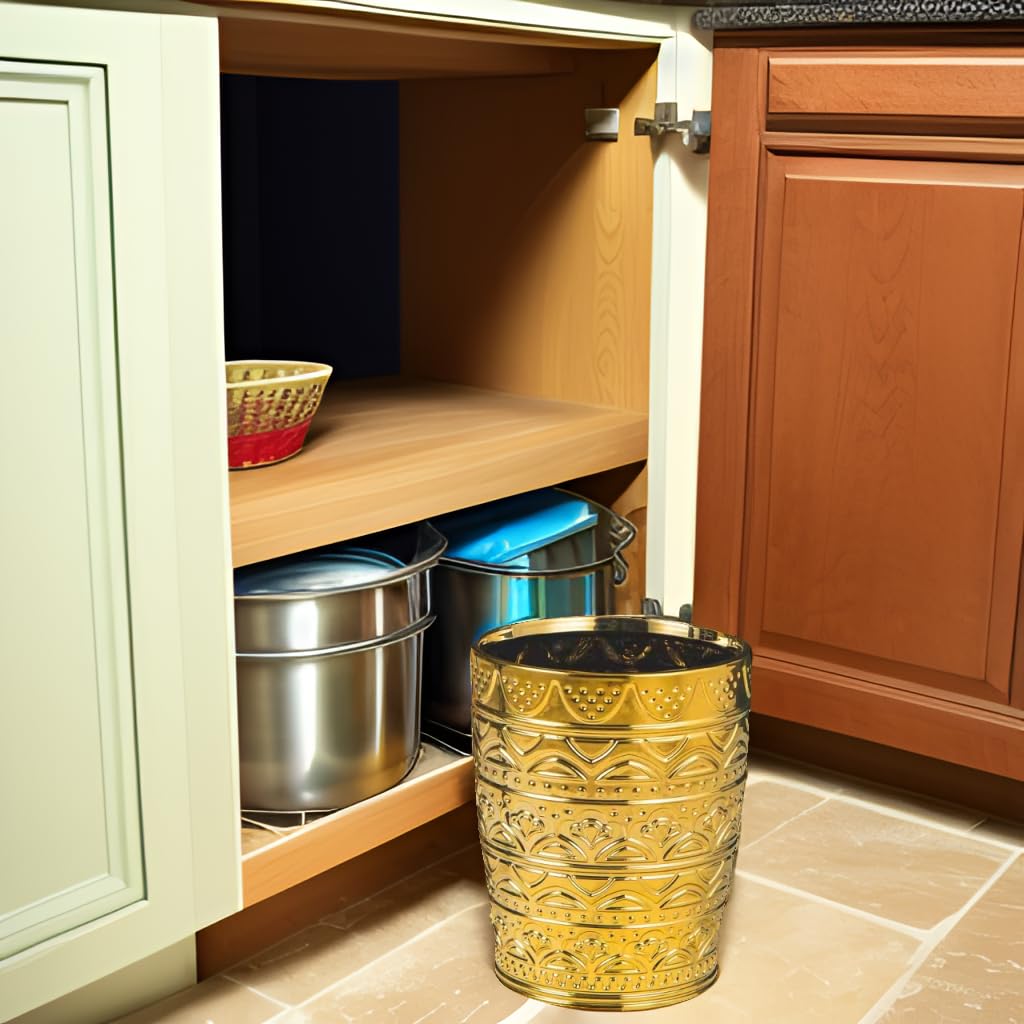 Gold Garbage Can Kitchen Trash Cans Wastebasket, Decorative Garbage Container Bin for Bathroom, Bedroom, Kitchen, Home Office, and Holds Waste(Round,Ceramic,Open Top