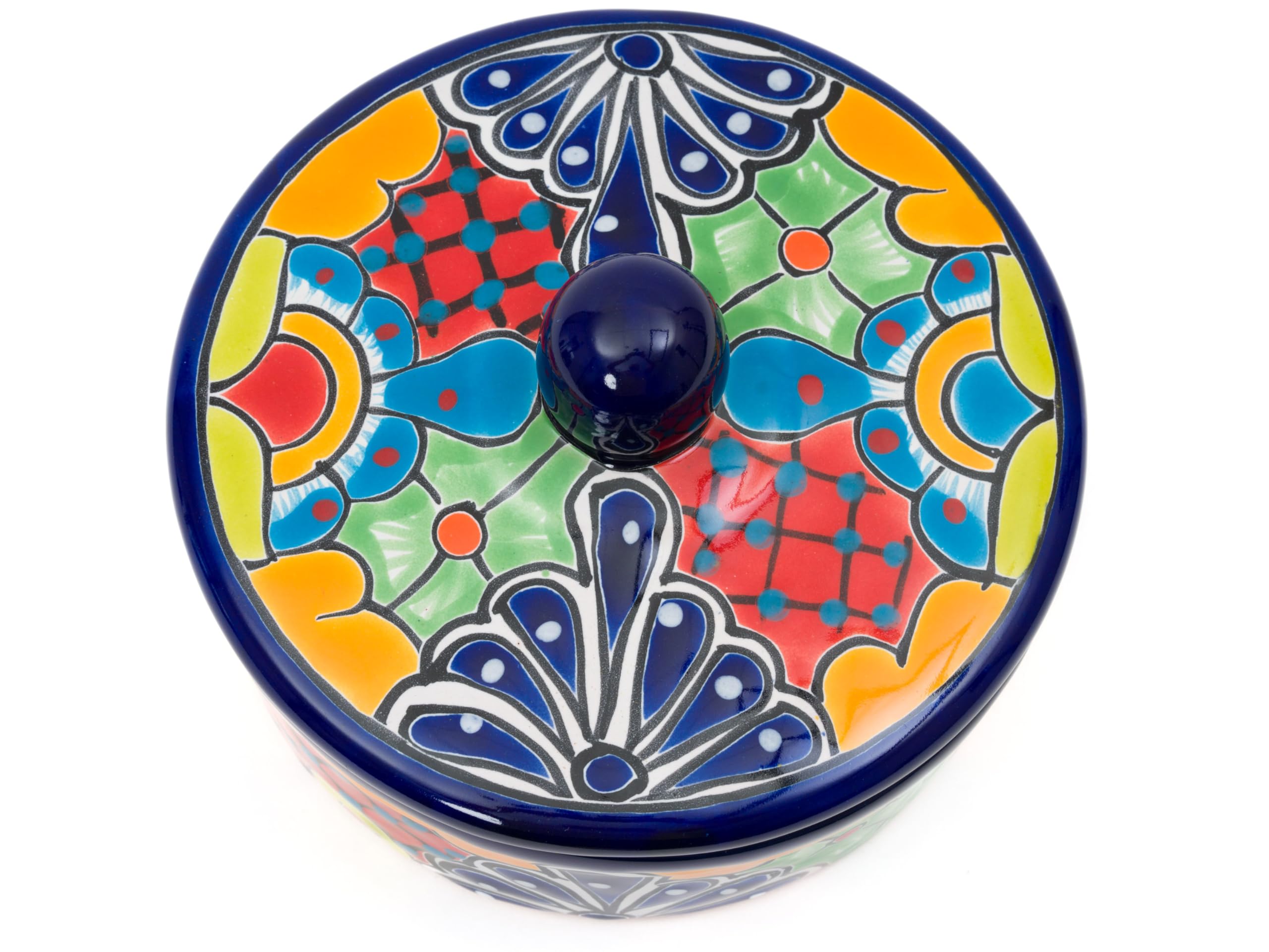 Enchanted Talavera Traditional Authentic Mexican Hand Painted Talavera Ceramic Tortilla Warmer Bowl With Lid Colorful Spanish Mexican Serveware Roti Pancakes Party Serving, Turquoise