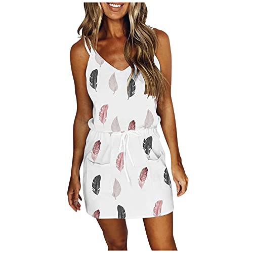 Gufesf Women 2023 Summer Dresses, Hide Belly Work Casual Midi Dresses Drawstring Waisted Dresses with Pockets
