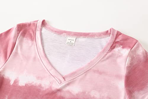 HONG HUI Women's Sleepwear Short Sleeve Top with Capri Pants Pajama Sets Comfy Pjs Sets Casual Loungewear Pink Medium