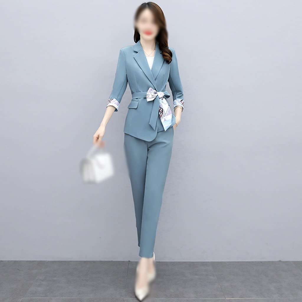 DHTDVD Women's Suit Suit Spring and Summer Slim Women's Pants Suit Jacket & High Waist Pants Casual Two-Piece (Color : D, Size : XL Code)