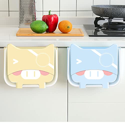 Hanging Trash Can, Cute Hanging Waste Bin Under Kitchen Sink Hanging Folding Mini Trash Can for Kitchen Cabinet Door Garbage Can(Blue)