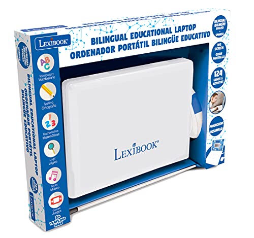 Lexibook - Educational and Bilingual Laptop Spanish/English - Toy for Children with 124 Activities to Learn Mathematics, Dactylography, Logic, Clock Reading, Play Games and Music - JC598i2