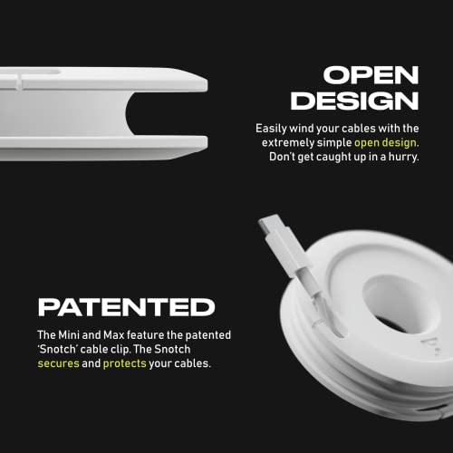 Fuse Side Winder Mini and Max Headphone, Earbud and Charging Cable Winder and Organizer Perfect for Wrapping Earbuds and Cords for Travel and Organization (Max (2-Pack), White)