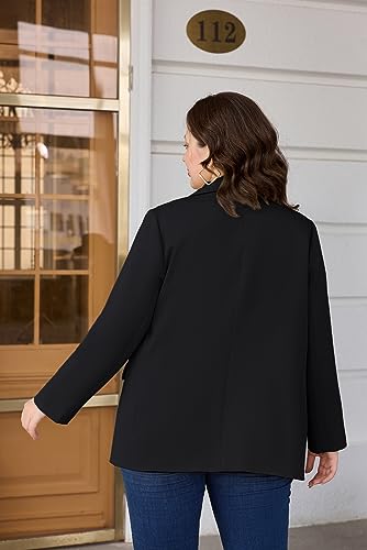 Hanna Nikole Fall Blazer for Women 2023 Lightweight Jacket Suits Open Front Lapel Long Sleeve Blazer Black 22 Plus