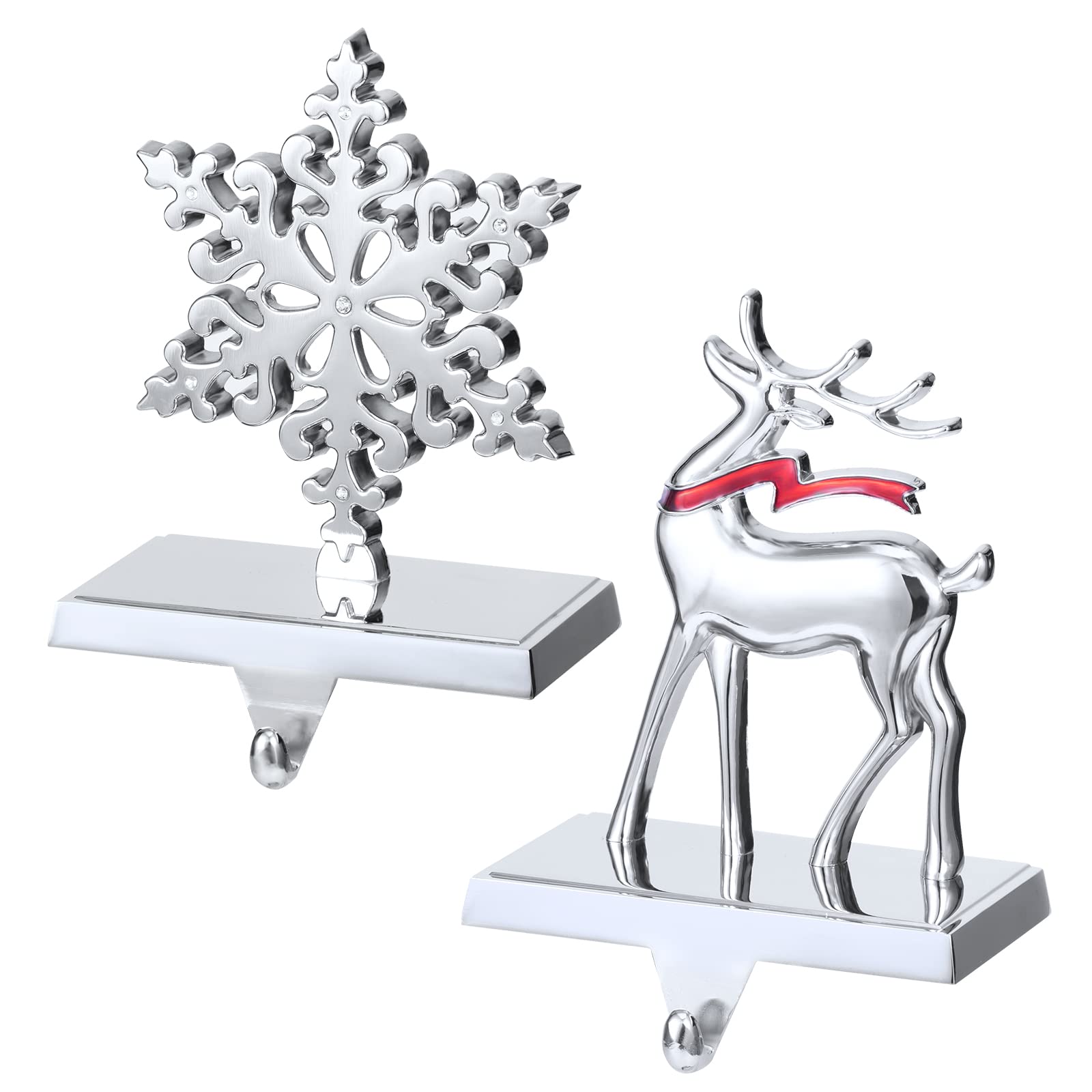 Ceramic Christmas Tree Stocking Holders for Mantle, Set of 2 Christmas Tree Stocking Hangers with LED Light for Fireplace, Green White Christmas Tree Stocking Hangers for Window Christmas Decoration
