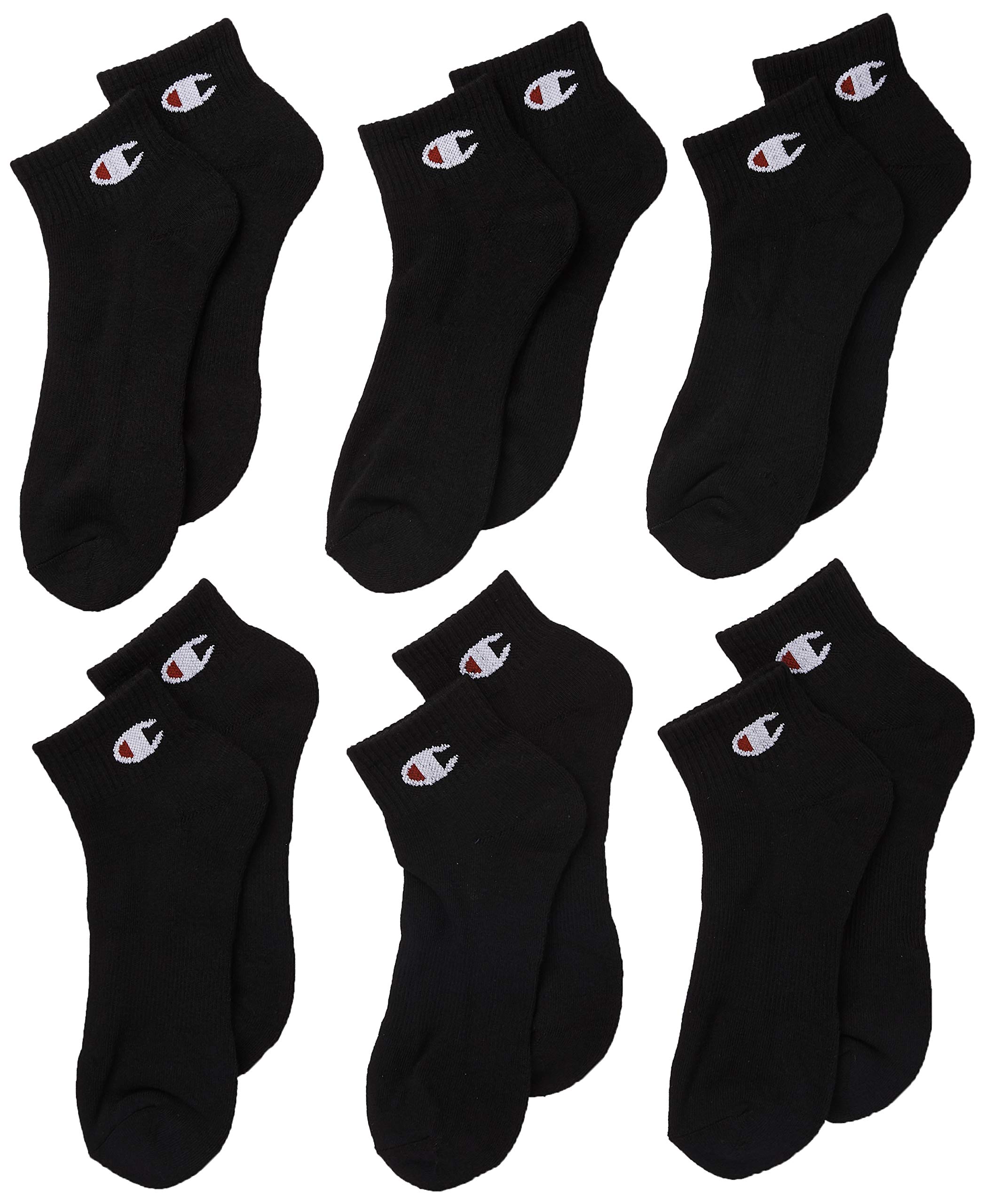 Champion Men's Double Dry Moisture Wicking Ankle Socks 6, 8, 12 Packs Availabe, Black-6 Pack, 6-12