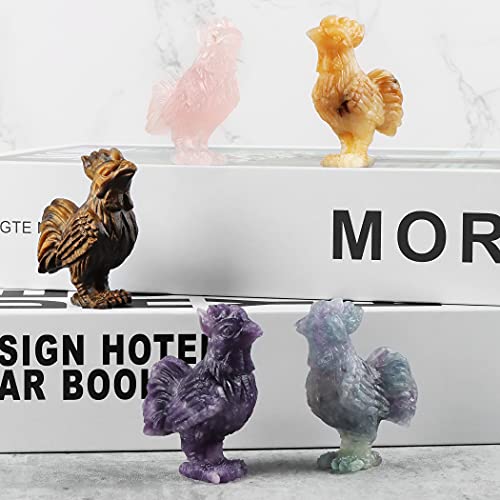SMQ 2.0" Yellow Jade Crystal Rooster Statue Kitchen Decor Crystals and Healing Stones Hand-Carved Gemstone Animal Carving Collectibles for Home Office Garden(Gift Box)