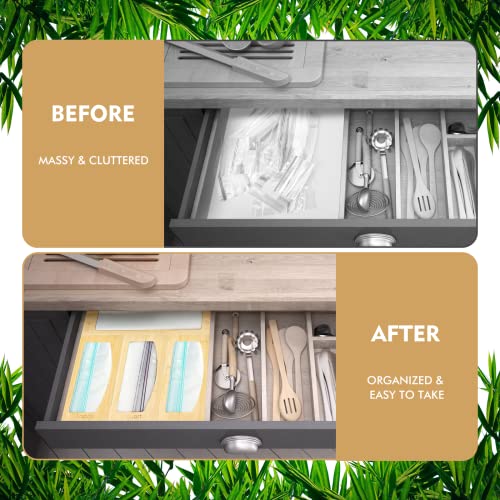Vivnoon Ziplock Bag Organizer 4pcs Separate Bamboo Drawer Organizer, Food Storage Bag Organizer, Kitchen Baggie Organization Drawer for Gallon, Quart, Sandwich and Snack Bag