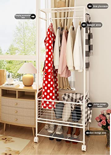 Wire Commercial Rolling Laundry Cart with hanger 2.5 Bushel Wire Laundry Basket with Wheels easy moved garment rack with basket for organize