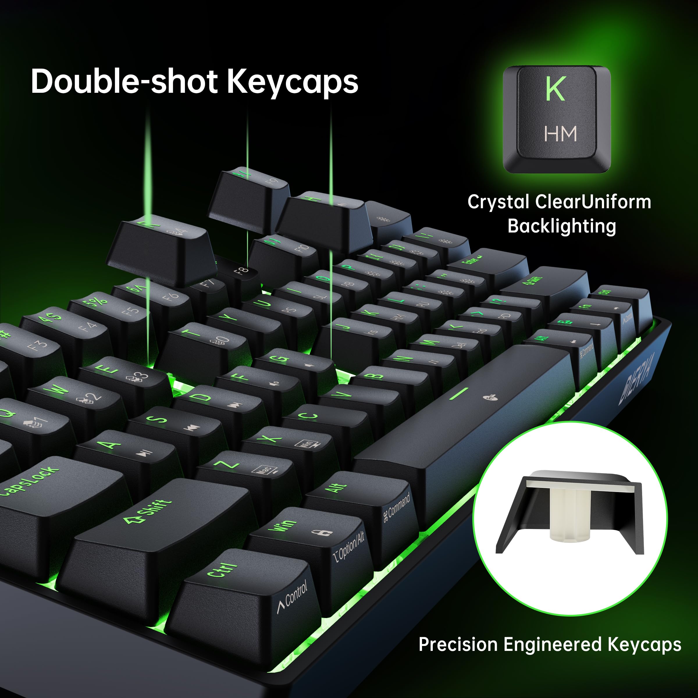 DIERYA DK61SE 60% Mechanical Gaming Keyboard, 61 Keys Anti-Ghosting, LED Backlight, Detachable USB-C, Ultra-Compact Mini Wired Keyboard with Yellow Linear Switch for Windows Laptop PC Gamer Typist