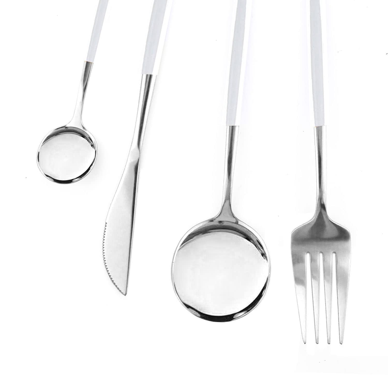 Dnalrhoi 24-Piece Korean Silverware Sets Mirror Polished Stainless Steel Western Flatware Cutlery Set Service for 6 Including Forks Spoons Knives Kitchen(White Silver)
