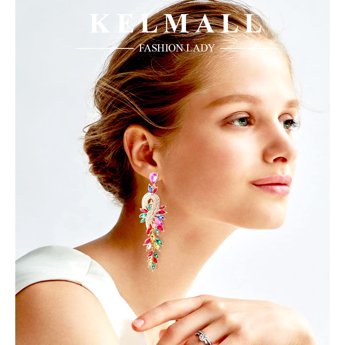 Crystal Chandelier Long Drop Dangle Earrings for Women Wedding Bridal Jewelry KELMALL COLLECTION