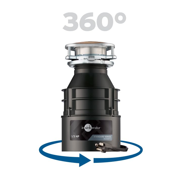 InSinkErator Garbage Disposal with Power Cord, Badger 1, Standard Series, 1/3 HP Continuous Feed, Black