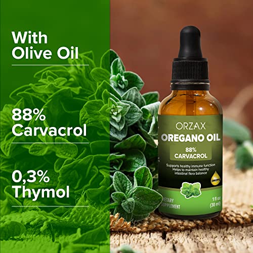 ORZAX Oregano Oil Drops, 1 Fl Oz (30 ml), Wild Oregano Oil with 88% Carvacrol, Helps Immune Support, 200 Day Supply