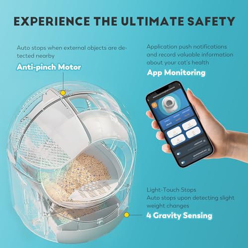 CGOLDENWALL Self Cleaning Cat Litter Box, Automatic Cat Litter Box for Multi Cats from 2lb to 22lb, Extra Large Cat Litter Robot with Smart App Control/Odor Removal/Safety Protection/Garbage Bags/Mat