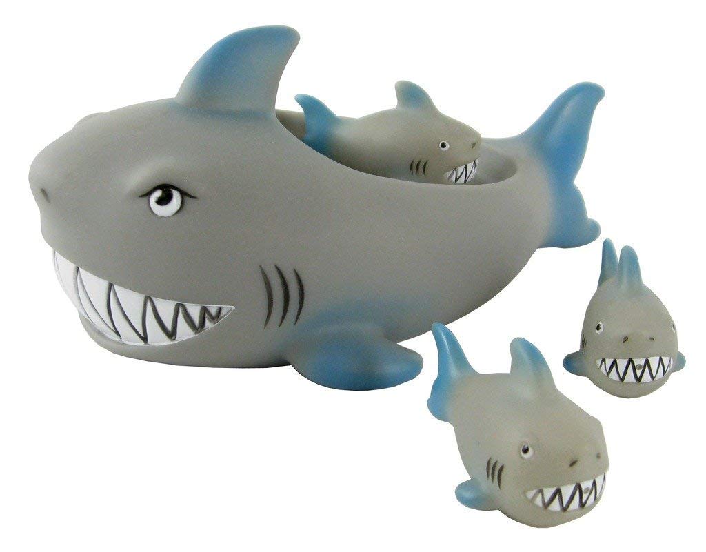 Playmaker Toys Rubber Shark Family Bath Toy or Pet Toy Set