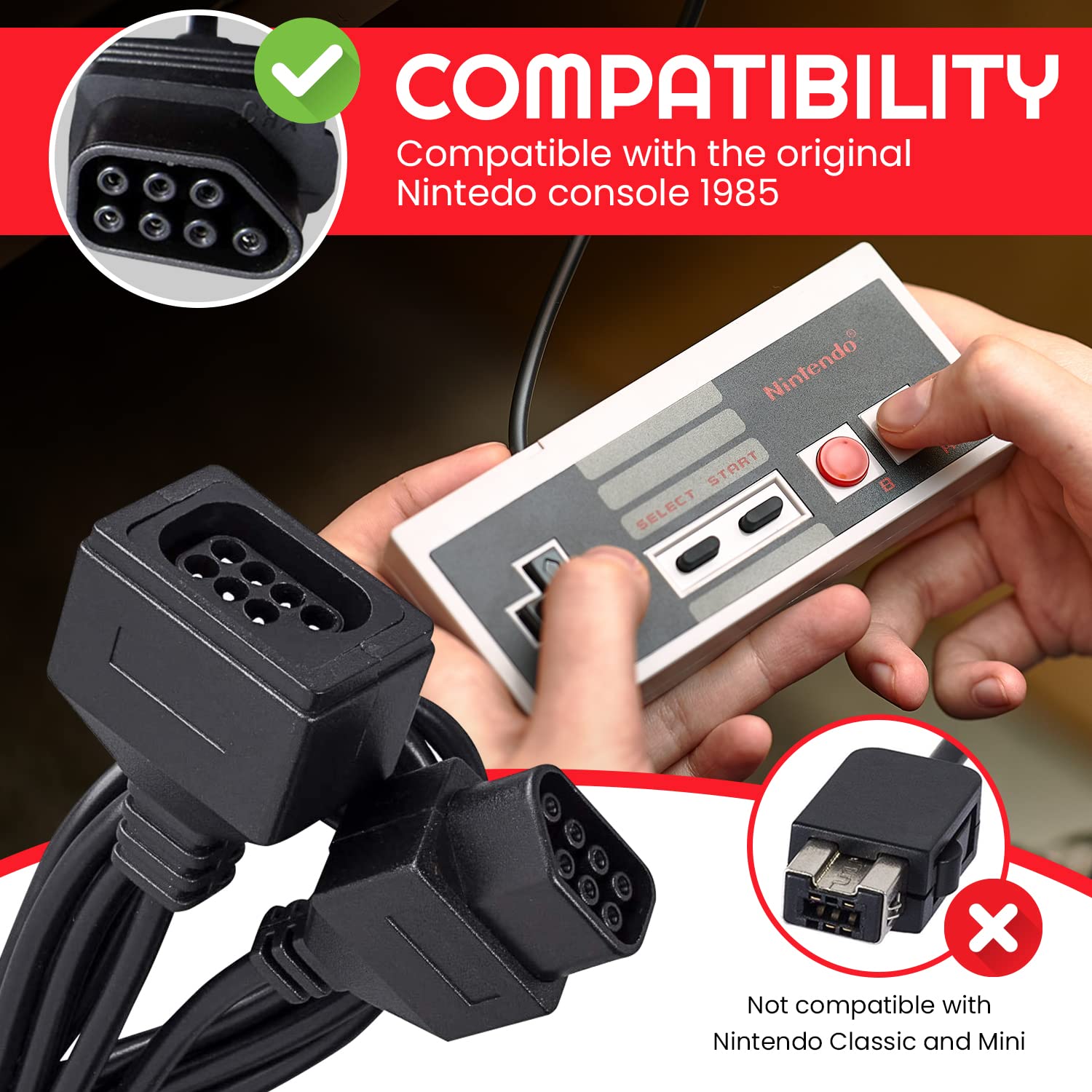NES controller extension cable 6 Feet โ (1.8m) Cord compatible for Nintendo NES controllers and NES Console by EVORETRO