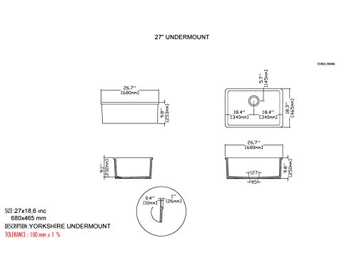 Empire Industries AMYU27 Yorkshire Undermount Kitchen Sink, White