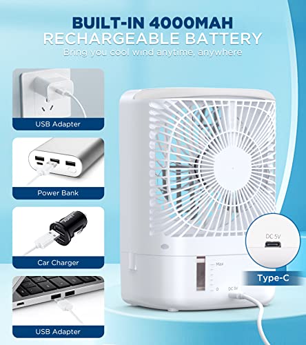 Portable Air Conditioner Quiet Fan with Remote Control, 4000mAh USB Rechargeable Mini AC Evaporative Cooler, Anti-Leak Cooling With 3 Speeds For Home Outdoor