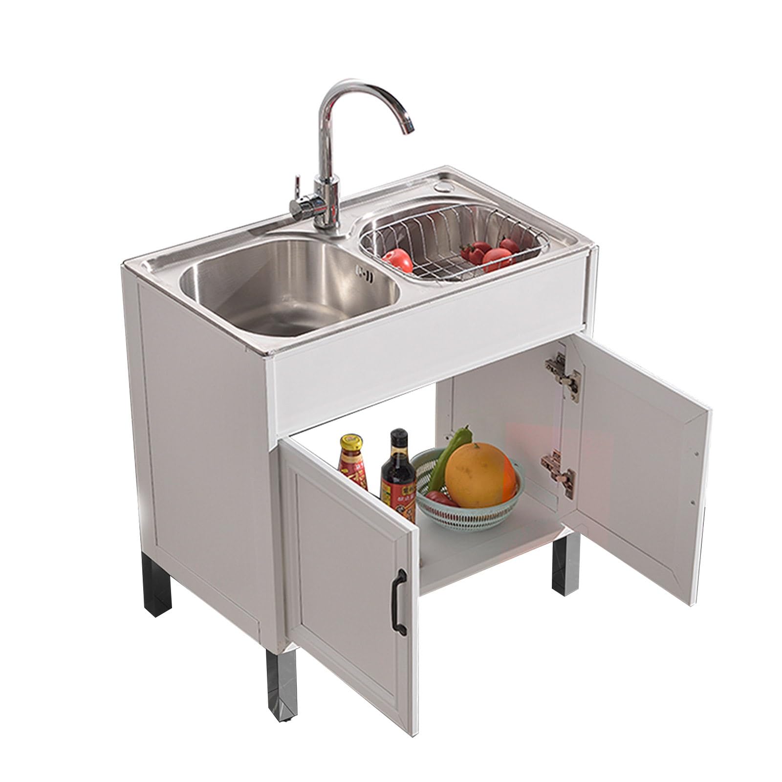 Kitchen Sink Cabinet With Cabinet,Commercial Sink Kitchen,Commercial/Industrial Sink With Cold And Hot Faucet For Small Space Basement Small Rv Business Restaurant ( Color : A , Size : 75*40*75cm )