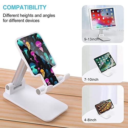 Glowing Colorful Jellyfish Cell Phone Stand Foldable Adjustable Cellphone Holder Desktop Dock Compatible with iPhone Switch Tablets (4-13")