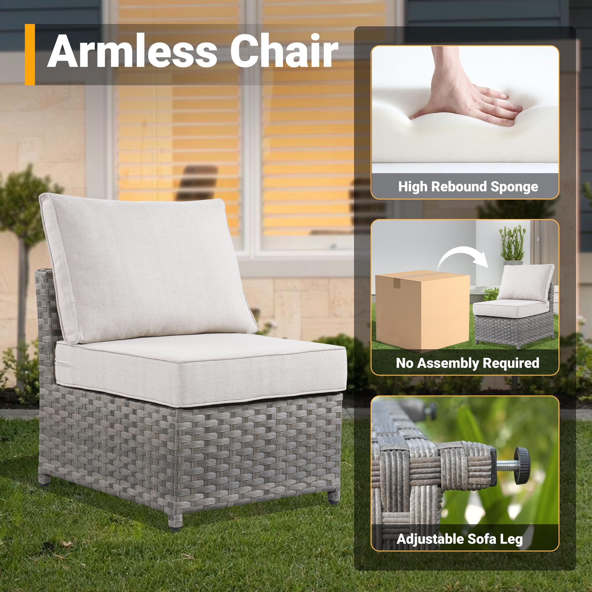 CAODOC 10 Pieces Patio Furniture Conversation Sofa Set with 42" Fire Pit Table Rocking Chair,Outdoor Sectional Gray Rattan Wicker Sofa Set