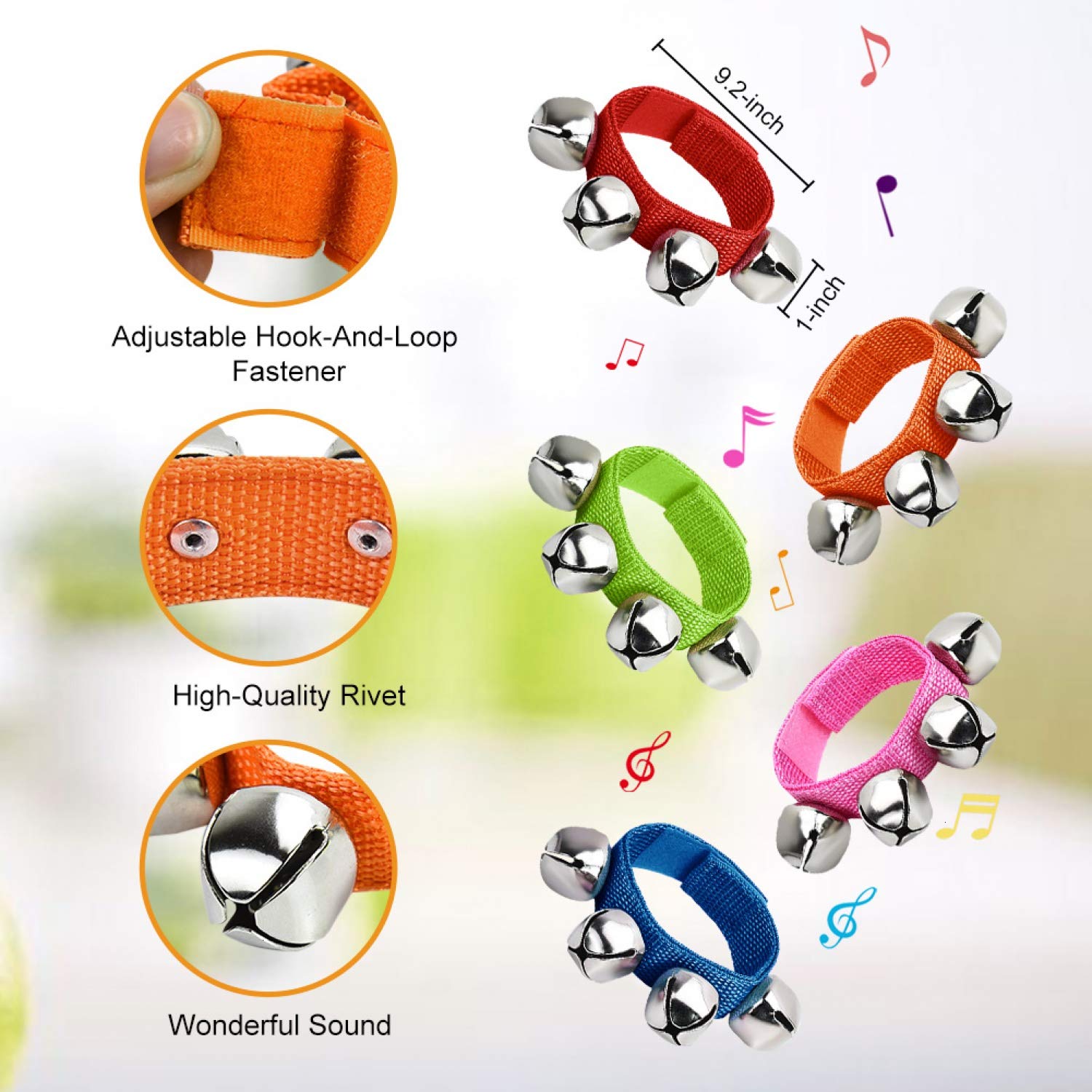 YoleShy Jingle Bells Ankle Band, Wrist Bells Band Instrument - Percussion Musical Rhythm Toys (6/10/14 Colors) (20 PCS - 10 Color)