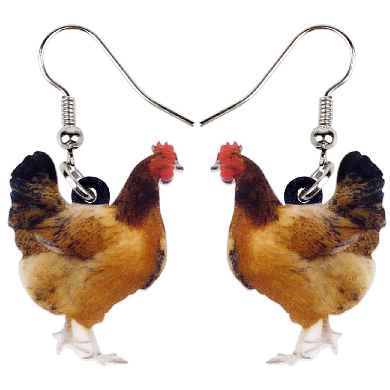 DOWAY Acrylic Charm Cute Chicken Hen Earrings Drop Dangle Jewelry Farm Decoration for Women Funny Party Gifts (Brown-2)