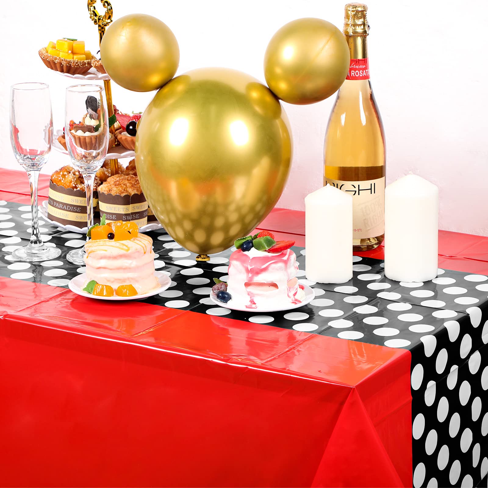 Irenare 3 Pcs Mouse Birthday Party Supplies Christmas Tablecloth Mouse Theme Baby Shower Decorations Plastic Table Cover Polka Dot Tablecloth Lady Bug Party Decorations, 54 x 108 Inch(Red)