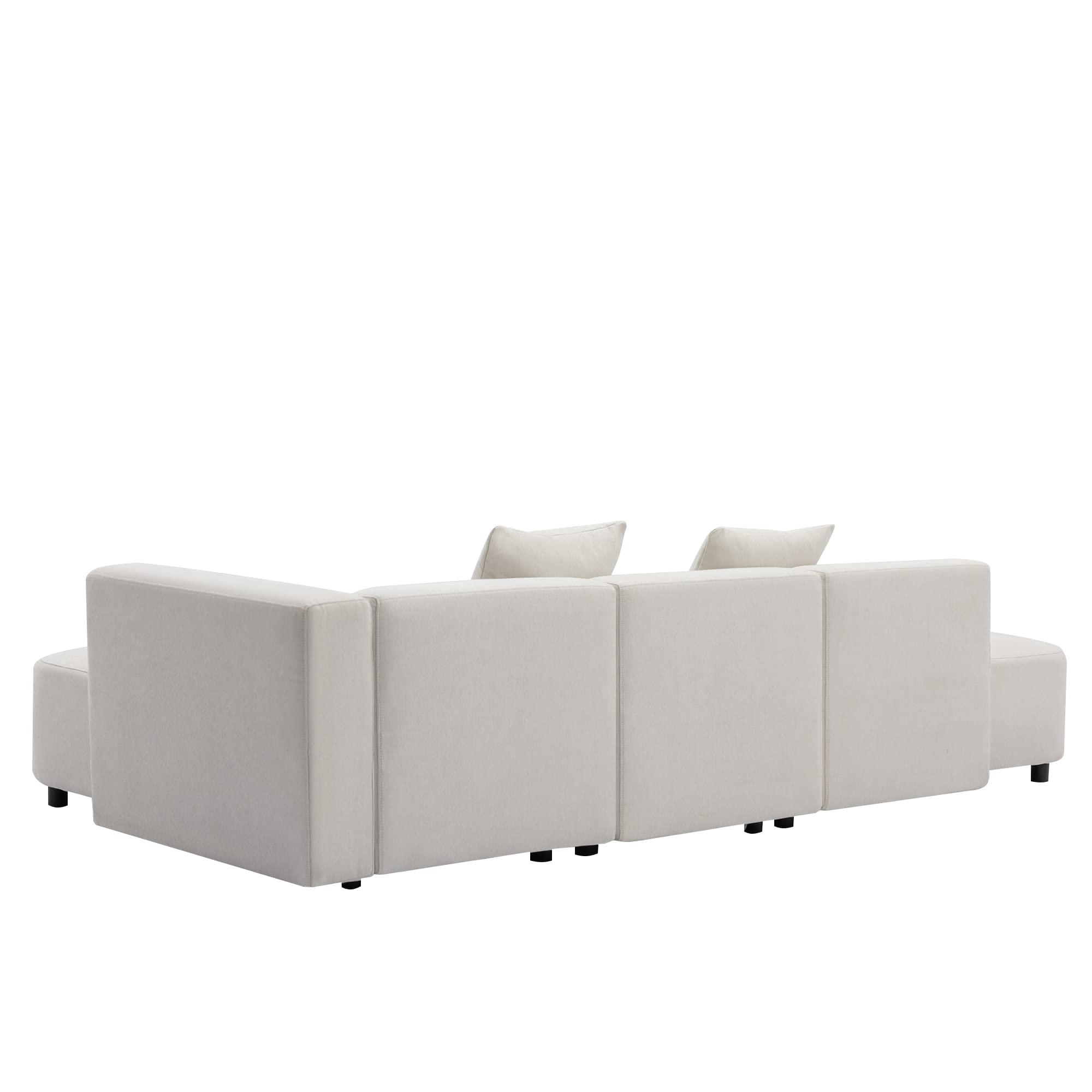 Gooamz 110 Inch Luxury Living Room Sofa, Modern Chenille Upholstery Curved Couch with Chaise, Modular Sectional Sofas with 2 Pillows, Comfortable L Shaped Couches for Living Room, Beige