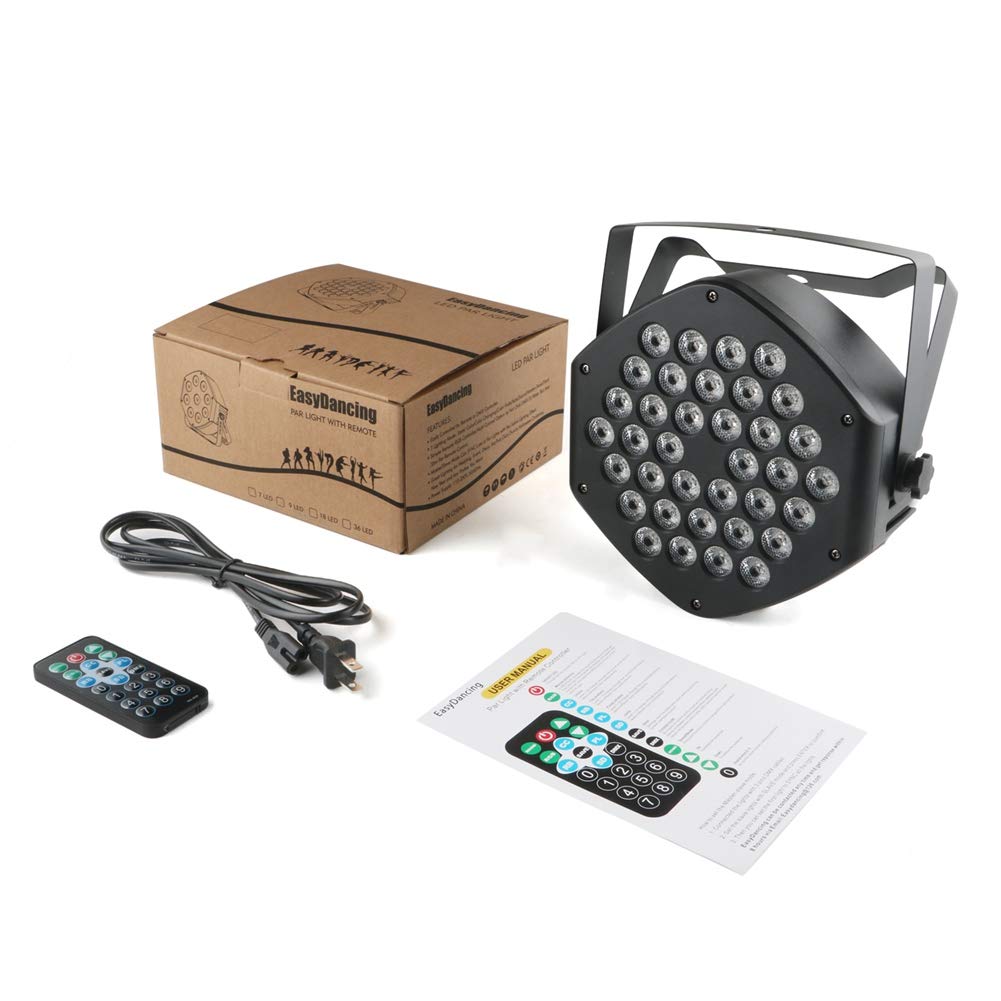 Par Lighting for Stage, 36x1W LED RGB 7 Channel with Remote for DJ KTV Disco Party (1 PC)