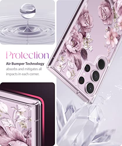 GUOVLIN for Samsung Galaxy S23 Ultra Case 6.8", [Camera Lens Protector] Flower Shockproof Hard Back & Soft Edge Clear Floral Women Protective Slim Bumper Phone Cover, 2023 (Alluring Purple)