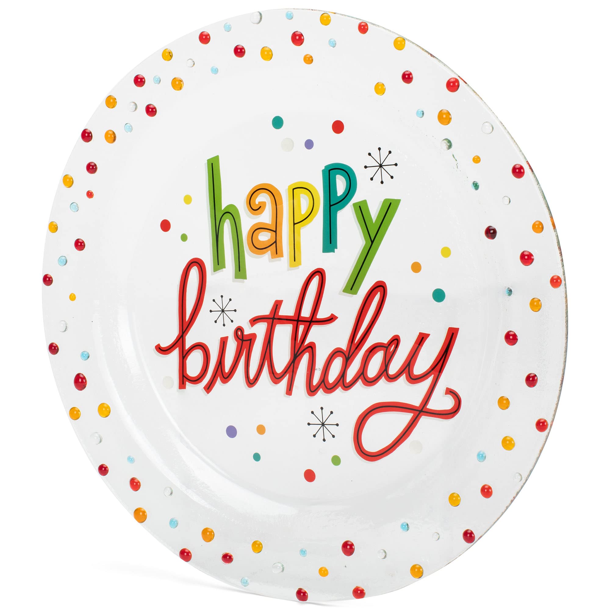 DEMDACO Happy Birthday Confetti Multicolored 14 x 14 Hand painted Glass Platter