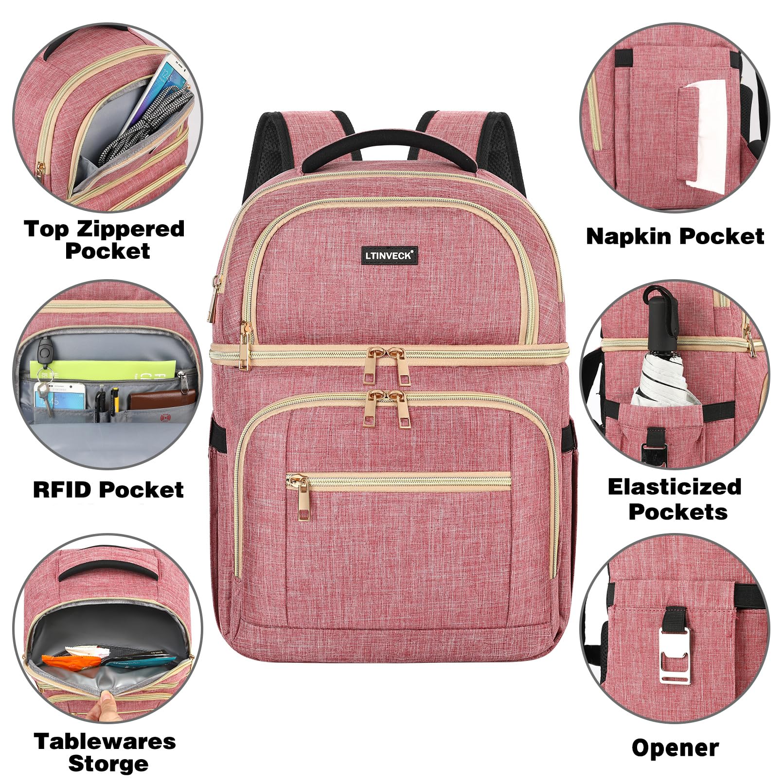 Cooler Backpack,Insulated Backpack Cooler Leakproof Double Deck Cooler Bag for Men Women RFID Lunch Backpack