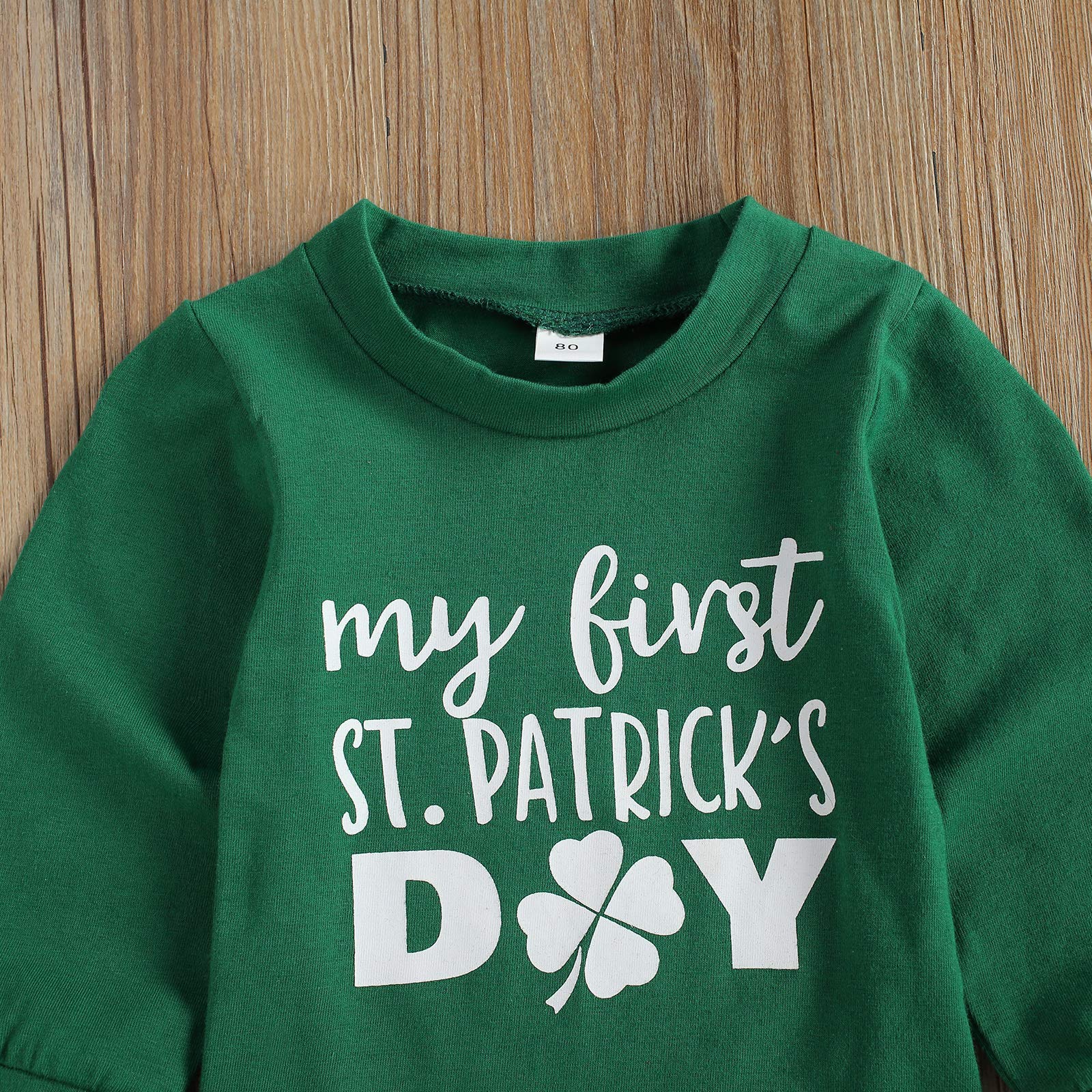 Newborn Baby Boys My First St. Patrick's Day Outfits Green Long Sleeve Romper Clover Print Trousers Hat 3Pcs Set (1#Green, 6-12 Months)