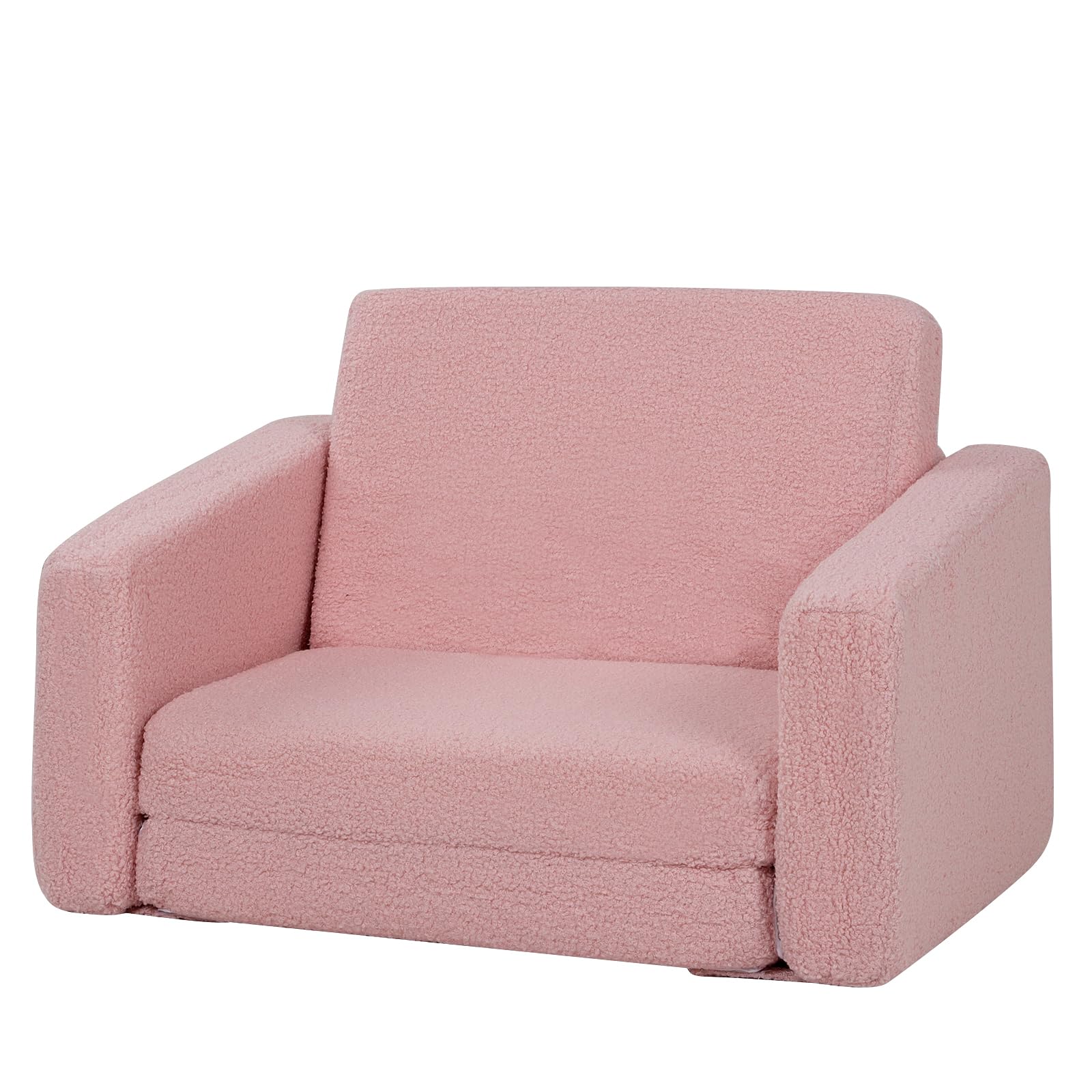 Flip Out Foam Kid Sofa Chair,2 in 1 Convertible Sofa to Lounger for Childrens up to 3 Years,Sherpa Flip Open Toddler Sofa Couch for Kid Play, for Baby Gifts (22.04" W) (Pink)