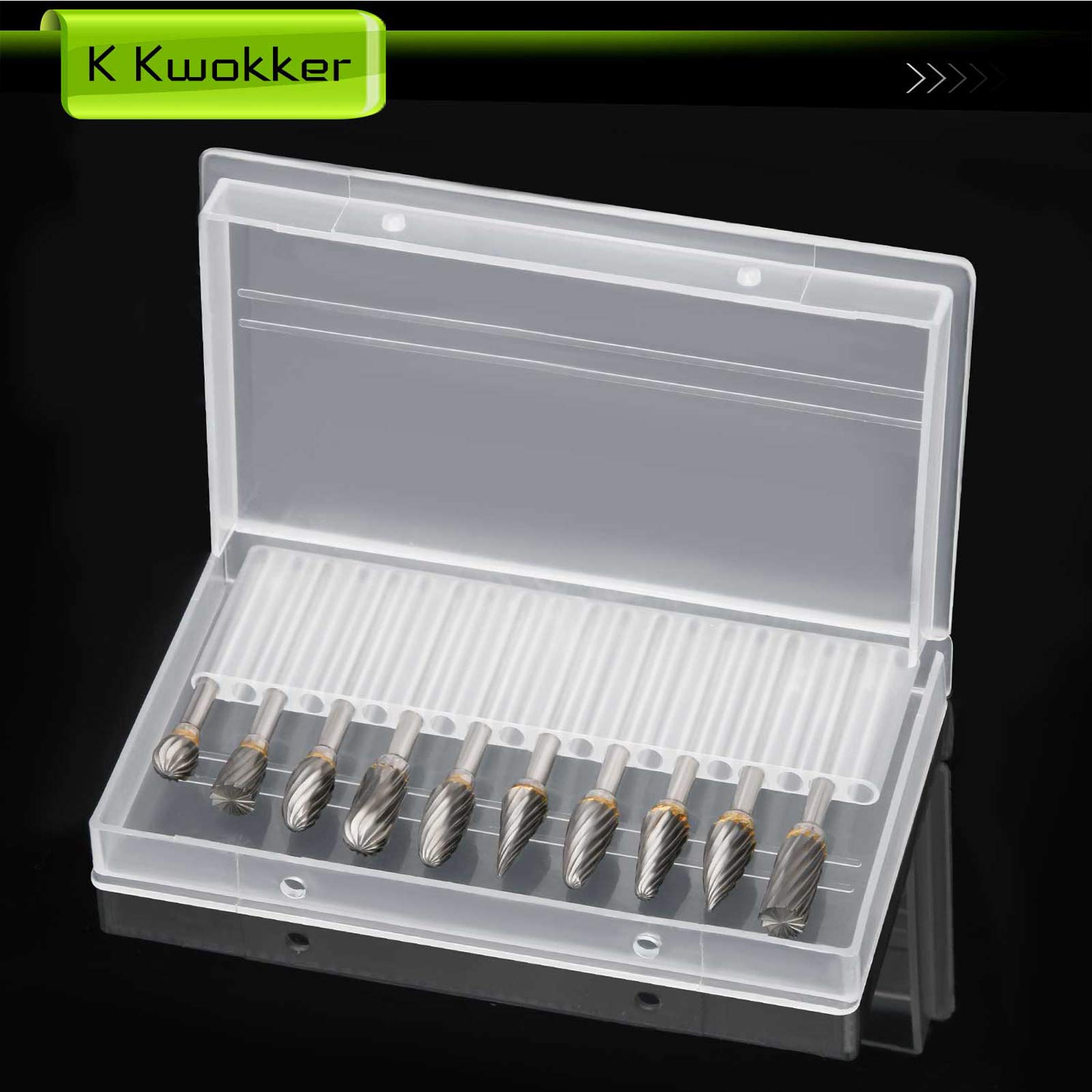 K Kwokker Tungsten Carbide Burr Set 1/8 Shank Diamond Files HRA85 Rotary Tool Accessory Kit, Drill Chucks Accessories for Dremel Rotary Drill Air Die Grinder for Metal Polishing, Wood Carving