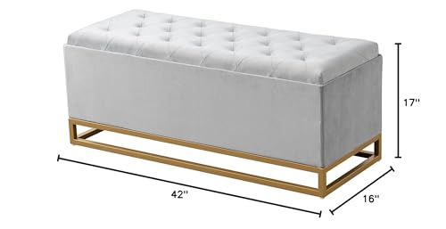 Chic Home Kadiri Storage Bench Velvet Upholstered Tufted Seat Gold Tone Metal Base with Discrete Interior Compartment Modern Contemporary, Grey