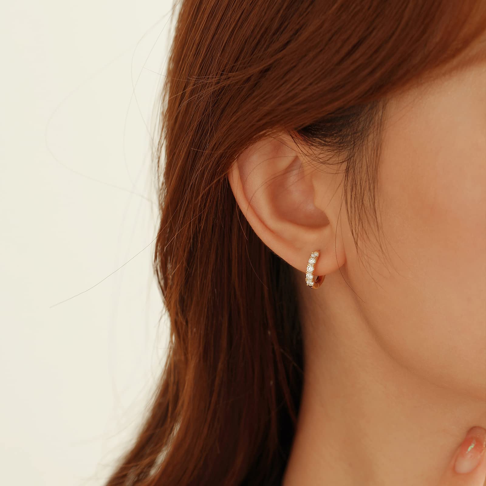 CHASKI Moissanite Hoop Earring for Women White Gold Plated 0.3ct Small Huggie Earrings Chunky 925 Sterling Silver Ear Rings